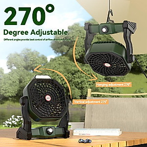 Camping Fan for Tent Fan Rechargeable Fan Portable Fan Battery Powered Fan 10400mAh Battery Operated Fan Personal Fan for Desk Fan with LED Lantern Fan for Camping Essentials for Travel Home