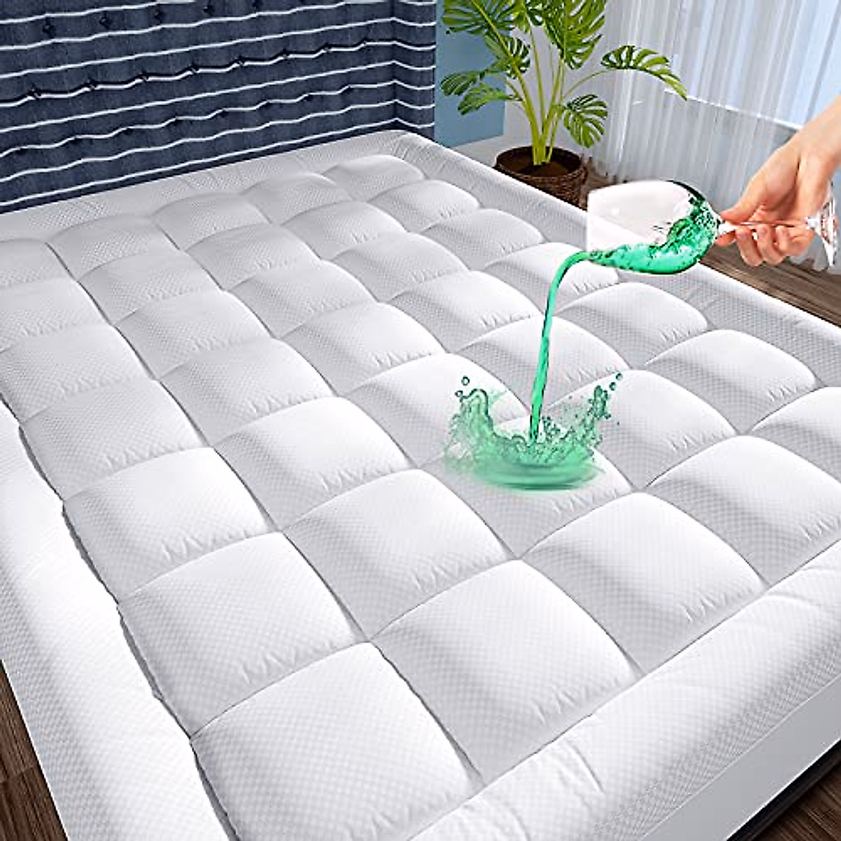 Extra Thick Waterproof Mattress Pad Queen Size Mattress Protector Bed Cover 8-21" Deep Pocket Cooling Quilted Fitted Pillow Top Mattress Topper