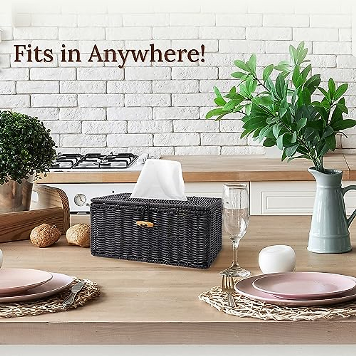 WeeNest Tissue Box Cover Rectangular, Tissue Box Cover Farmhouse, Boho Tissue Box Cover, Container Tissue Box Cover, Wicker Tissue Box Cover, Tissue Box Cover Rectangle, Resin Wicker, Black