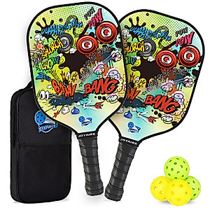 JOYAIRE Pickleball Paddles Set of 2, USAPA Standard Multilayer Carbon Fiber Surface High Control & Spin, Lightweight Pickle Ball Rackets Honeycomb Core w/ 4 Pickleball, Portable Bag, for Men Women