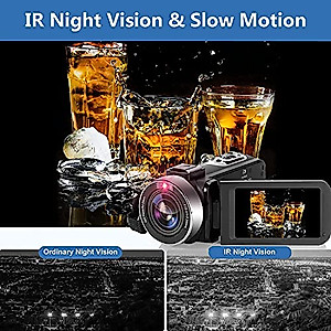 Video Camera Camcorder 4K 60FPS HD 48MP 18X Digital Camcorder 3.0'' HD Touch Screen Vlogging Camera for YouTube IR Night Vision Camcorder with Stabilizer, Remote Control, External Microphone