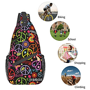 VOOHDDY Hippie Peace Sling Bag For Women Men Travel Hiking Backpack Crossbody Shoulder Chest Bags Casual Daypack Sport