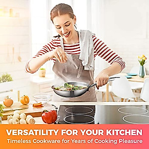 Mueller DuraClad Tri-Ply Stainless Steel 8-Inch Fry Pan with Lid, Extra Strong Cookware, 3-layer Bottom, Even Heat Distribution, Ergonomic and EverCool Stainless Steel Handle