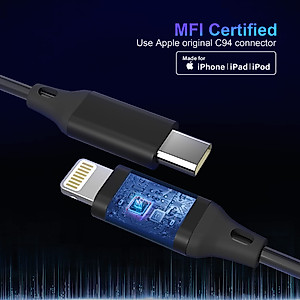 Bawanfa Coiled USB-C to Lightning Cable - MFi Certified Retractable USB C iPhone Cord - Short Charging Cable for Car Compatible with iPhone 13 12 11 Pro Max XR XS X (CarPlay Compatible)