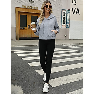 Gihuo Hoodies for Women Casual Waffle Cropped Sweatshirt Long Sleeve Drop Shoulder Drawstring Pullover Trendy Tops 2 Pockets (LightGrey-M)