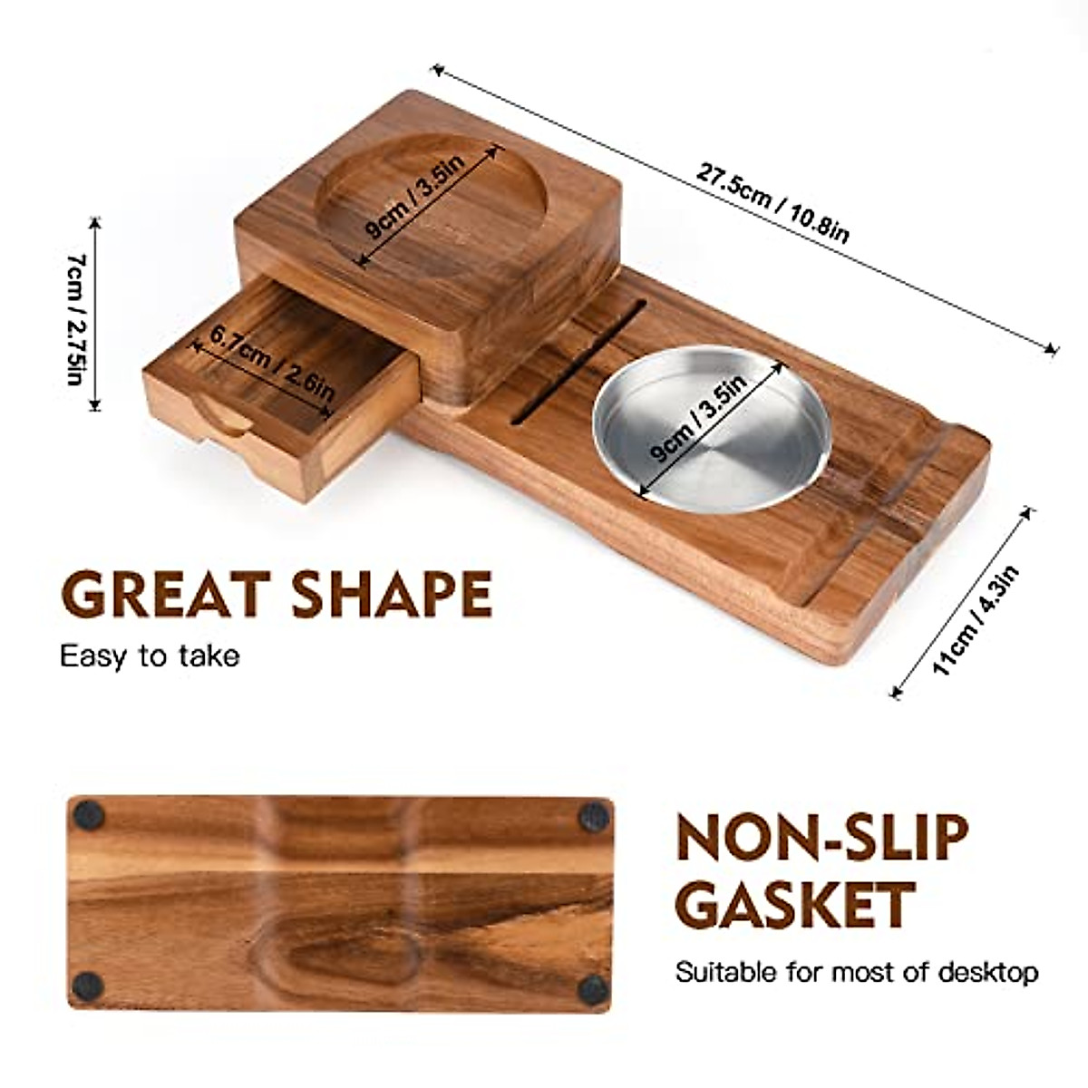 Scotte Cigar Ashtray Coaster Whiskey Glass Tray & Wooden Ash Tray with Cigar Cutter,Include Drawer and Cigar Slot Home Office Outdoor Ashtrays Great Cigar Accessories for Men