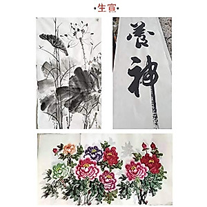 MEGREZ Chinese Japanese Calligraphy Xuan Paper, Rice Paper Sumi Calligraphy Paper for Calligraphy Brush Ink Writing, Painting without Grids 100 Sheets/Bag,13.4X 26.7inch, Sheng (Raw) Xuan