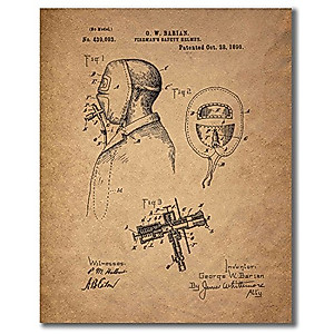 BigWig Photos Fireman Patent Wall Art Prints - Firemen Firefighter Gift Set of 6 (8 inches x 10 inches)