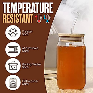 Houseables Glass Cups With Lids And Straws, Reusable Iced Coffee Glasses, 16oz, Set Of 12, Can Shaped Cute Tumbler, Bamboo Lid, For Drinking, Smoothie, Tea, Cocktail, Cold Brew, Soda, Travel Cup