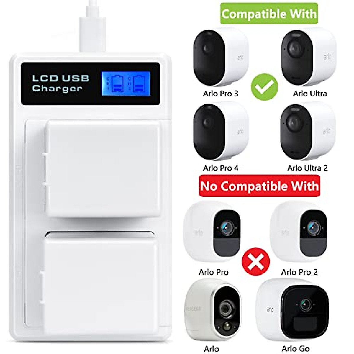 2 Pack Battery for Arlo Ultra/Ultra 2&Arlo Pro 3/Pro 4 Camera VMC4040P, 3.85V 4800mAh Replacement Battery with Dual Charger Station Compatible with Arlo Camera