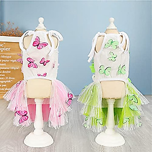 SEIS Butterfly Dog Dress Sweet Simulation Flower Teddy Clothes Lace 3D Cat Skirt Princess Bomei Costume Adjustable Pet Tutu for Spring Summer Wedding Party (S (Chest Circumference 37cm/14.6"), Pink)
