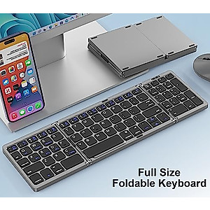 MoKo Foldable Bluetooth Keyboard, Multi-Device Folding Wireless Keyboard with Number Pad, Portable Keyboard for Laptop Tablet Phone, USB-C Rechargeable Travel Keyboard for Windows iOS Android, Gray