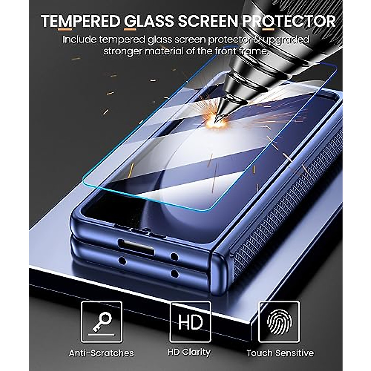 Caka Case Designed for Galaxy Z Fold 5 Case with Screen Protector, 360°Ring Magnetic Kickstand & Camera Cover & Hinge Protector for Samsung Galaxy Z Fold 5 Phone - Navy Blue