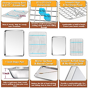 P&P CHEF Baking Sheet and Rack Set, 4 PACK (2 Sheets + 2 Racks), 2 Sizes Stainless Steel Baking Pans Cookie Sheets with Cooling Racks for Cooking & Roasting, Oven & Dishwasher Safe, Non-toxic