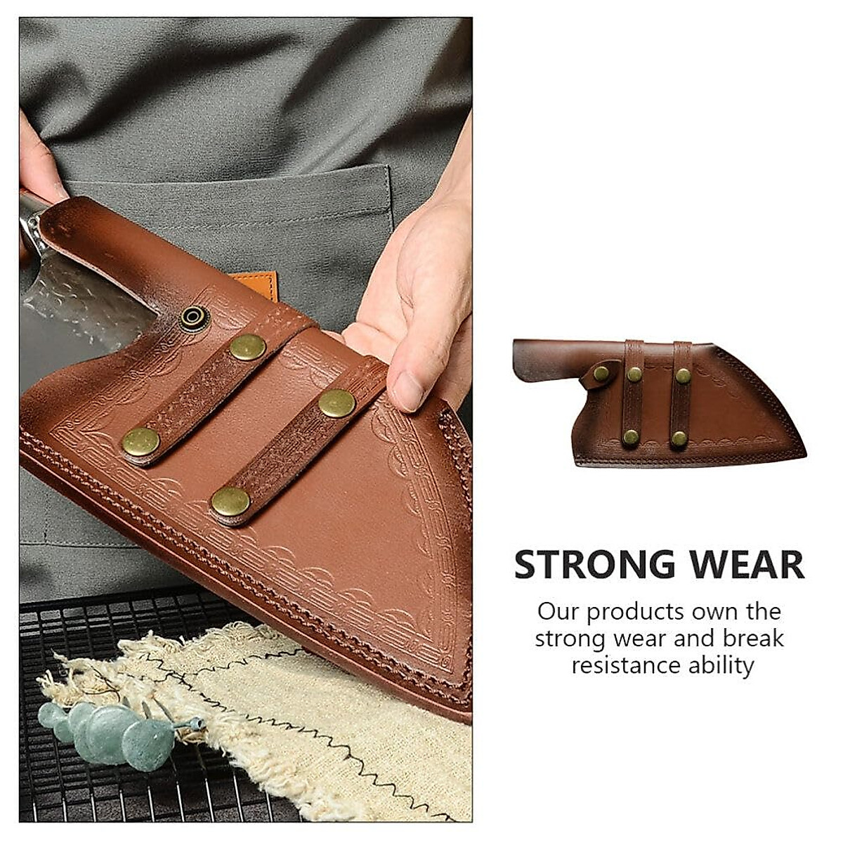 Cabilock PU Leather Meat Cleaver Sheath Waterproof Wide Knife Cover Butcher Chef Knife Guards Kitchen Knives Blades Protector