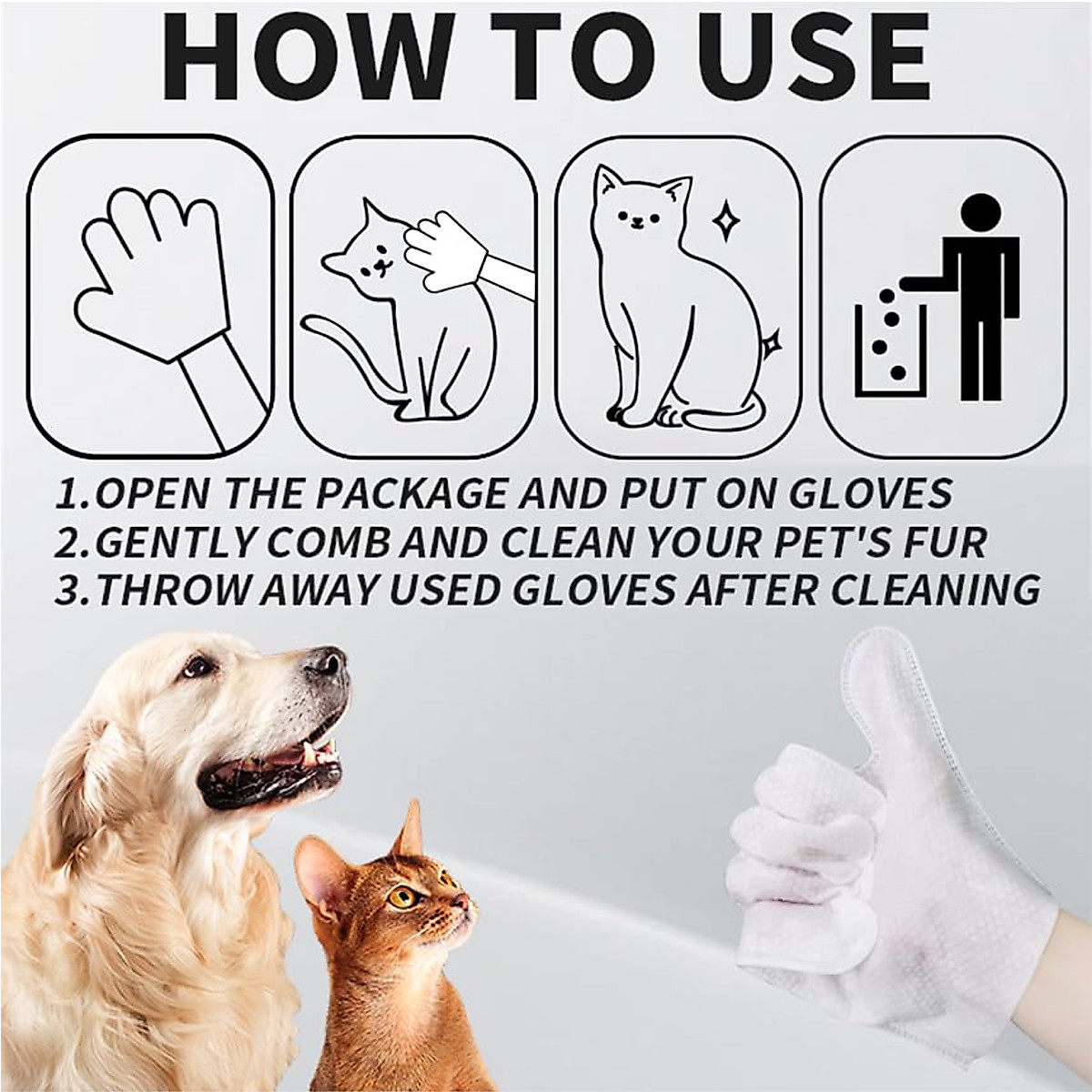 Herb Life Cleaning Glove for Dog and Cat, Wipes Gloves for Dog and Cat Fur Face, Ear, Eye, Paws Cleaning Wipes Pet Wash Free Gloves, Grooming Wipes for Pet No Rinse Thick Dog Wipes Gloves(6 Pcs)