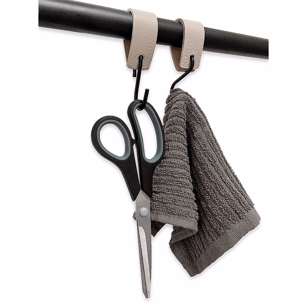 Brute Strength - Multifunctional Leather S-Hooks - Light Gray - 2 Pieces - S Shaped Hooks - Coat Hook - Leather Hooks - Leather s Hooks - Black s Hooks - Kitchen Hooks
