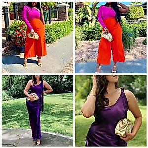 expouch Women Cloud Bag Slouchy Clutch Ruched Purse Evening Handbag with Gold Chain Shoulder Bag (Gold)