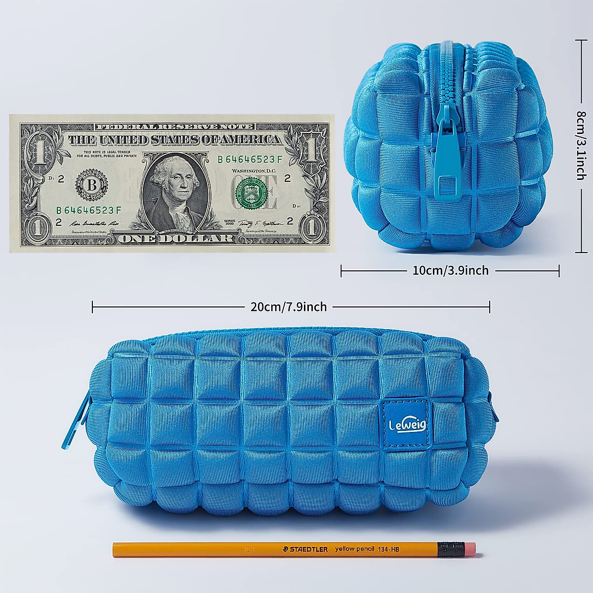 Cute Pencil Case 2023 Aesthetic Pencil Pouch, Thick Material Shockproof Pencil Bag, Kawaii Stationery Pen Bag Organizer for School College Student Teen Girls Adults - Blue