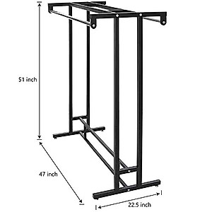 MyGift Black Stainless Steel Heavy Duty Clothes Garment Rack, Freestanding Double Rod Clothing Hanger Stand with Storage Display Shelf