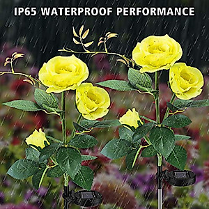 Solar Garden Decorations, 2 Pack 6 Solar Lights Outdoor Decorative with Exquisite Rose Flowers, Garden Lights Solar Powered Waterproof, Solar Flower Lights for Patio, Pathway, Yard Decoration (Yellow)