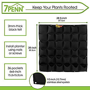 7Penn 36 Pocket Vertical Planter, Black - 38in x 38in Felt Vertical Wall Planter Outdoor Herb Vegetable Hanging Garden