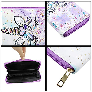 Suillty Cute Unicorn PU Leather Zip Around Long Wallet Cluth Travel Purse for Women Gilrs Ladies
