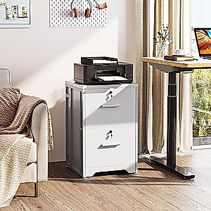 AODK File Cabinet Fully Assembled Filing Cabinet for Home Office, Small File Cabinets with Lock, Office Storage Cabinet 2 Drawer for Legal/Letter/A4 File, White