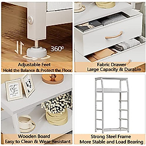 Furnulem Tall 4 Drawers Dresser, Vertical Storage Tower White Dresser for Bedroom, Hallway, Entryway, Nursery, Closet Organizer, Nightstand Bedside Table Furniture, Sturdy Steel Frame, Wood Top