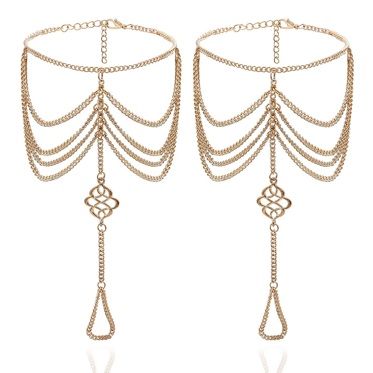 Bienvenu 2 PCS Multi Chain Beach Tassels Anklet Chain Bracelet Barefoot Sandals Foot Jewelry