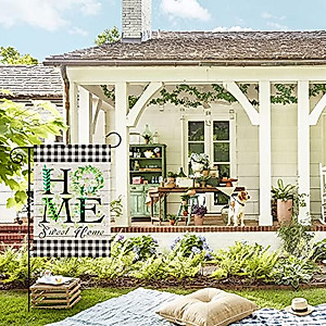 Spring Garden Flag Home Sweet Home Buffalo Plaid Decor Farmhouse Rustic 12x18 Double Sided Burlap Vertical Yard Decor Patio Lawn Outdoor Decorate(HOME)