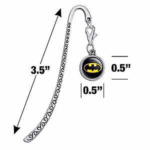 Batman Classic Bat Shield Logo Metal Bookmark Page Marker with Charm