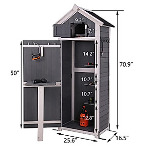 B BAIJIAWEI Garden Storage Shed - Garden Tool Storage Cabinet - Lockable Arrow Wooden Storage Sheds Organizer for Home, Yard, Outdoor (Grey)