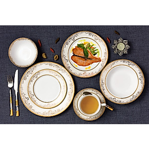 Lorren Home Trends 57 Piece 'Chloe' Bone China Dinnerware Set (Service for 8 People), Gold