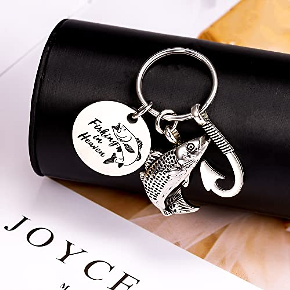 Fishing in Heaven Cremation Urn Keychain Fish Memory Key Tag -Fish Urn Memorial Keychain-Ashes Keychain Cremation Jewelry (Silver)