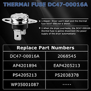 【Upgraded】DC47-00019A Dryer Heating Element for SAMSUNG DV40J3000EW/A2 DV45H7000EW/A2 DV42H5000EW/A3 DVE50R5400V/A3 DV42H5200EP/A3 DV210AEW/XAA DVE50M7450W/A3 DV42H5200EP DV48H7400EW/A2