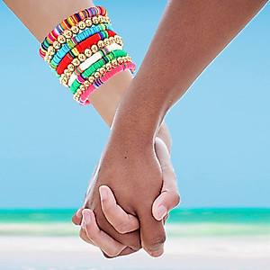 FAERLIIRY Preppy Beaded Bracelets Heishi Stretch Bracelets for Women Cinco de Mayo Bracelets Polymer Clay Stackable Charm Summer Bracelets Sufer Beach Bracelets Preepy Jewelry(9PCS)