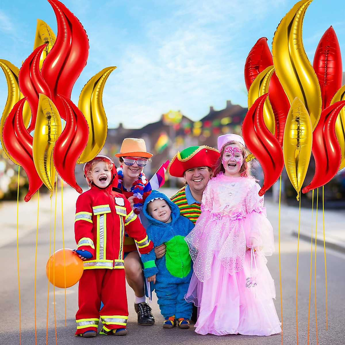 36 Inch 10 Pcs Fire Balloons Extra Large Fire Truck Balloons Flame Balloons Firefighter Birthday Party Decorations Fake Campfire for Hunting Fireman Party Supplies