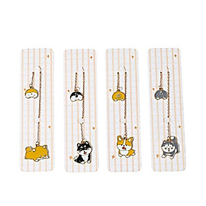 Sogorge 4Pcs Metal Fruit Puppy Bookmark Book Holder Book Page Marker with Pendant Friends Readers Student Sister Birthday Graduation Gift (B)
