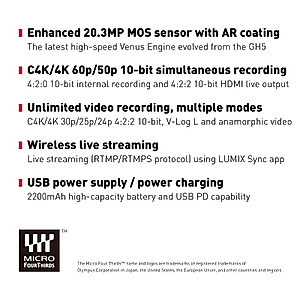 Panasonic LUMIX GH5M2, 20.3MP Mirrorless Micro Four Thirds Camera with Live Streaming, 4K 4:2:2 10-Bit Video, Unlimited Video Recording, 5-Axis Image Stabilizer DC-GH5M2 (Renewed)
