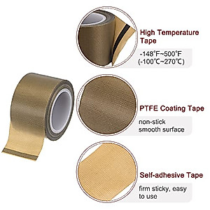 HARFINGTON Fabric PTFE Tape Roll, 1.5" x 33 ft High Temperature PTFE Adhesive Tape 0.13mm Thickness for Vacuum Sealer Machine Hand Impulse Sealers, Brown