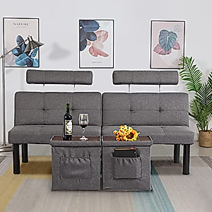 VUYUYU Convertible Futon Sofa Bed with Two Storage Ottoman/Coffee Table, Folding Loveseat Sleeper, Small Futon Couch for Compact Living Space, Apartment, Dorm, Bedroom, 3 Angles/Metal Legs