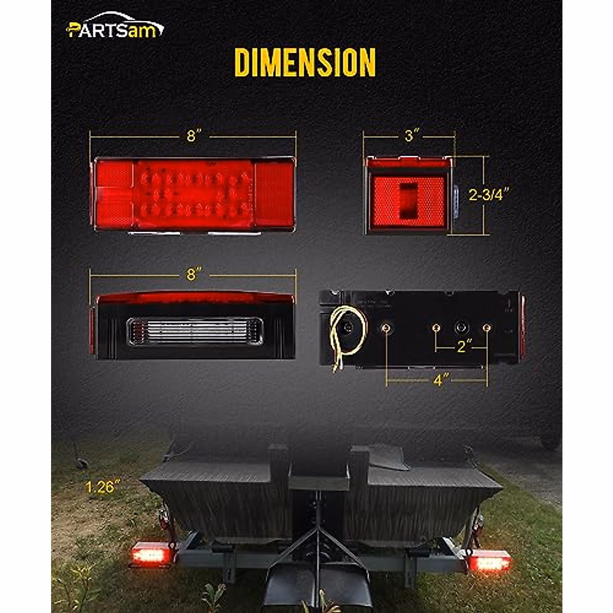 Partsam 12V LED Submersible Low Profile Rectangular Trailer Lights ...