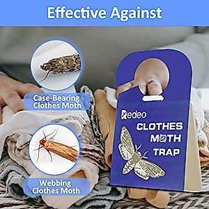 Redeo Clothes Moth Traps with Pheromones Non-Toxic and Odorless Sticky Glue Trap with Lure Clothing Moth Traps with Attractant for Closets and Carpet Indoor Moth Prevention, Safe for Kids and Pets (6)