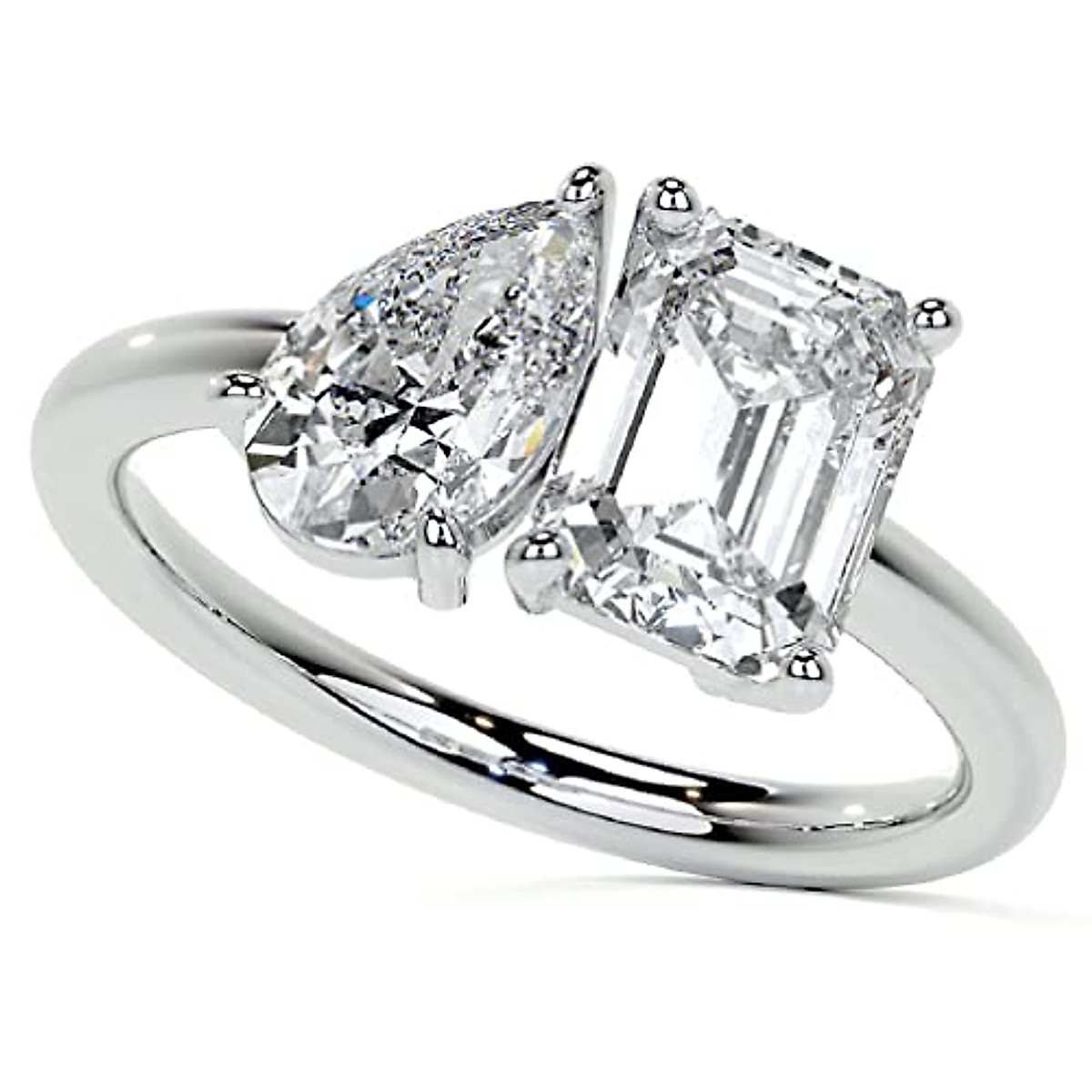 10K Solid White Gold Handmade Engagement Rings 2.0 CT Pear, Emerald Cut Moissanite Diamond Solitaire Wedding/Bridal Ring Set for Women/Her Propose Rings (4)