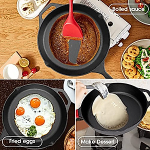 Almcmy 12 Inch Cast Iron Skillet, Pre-Seasoned Frying Pan with Silicone Handle Holder, Cast Iron Pan for Frying Grilling, Oven Safe, Dishwasher Safe - Indoor& Outdoor Use