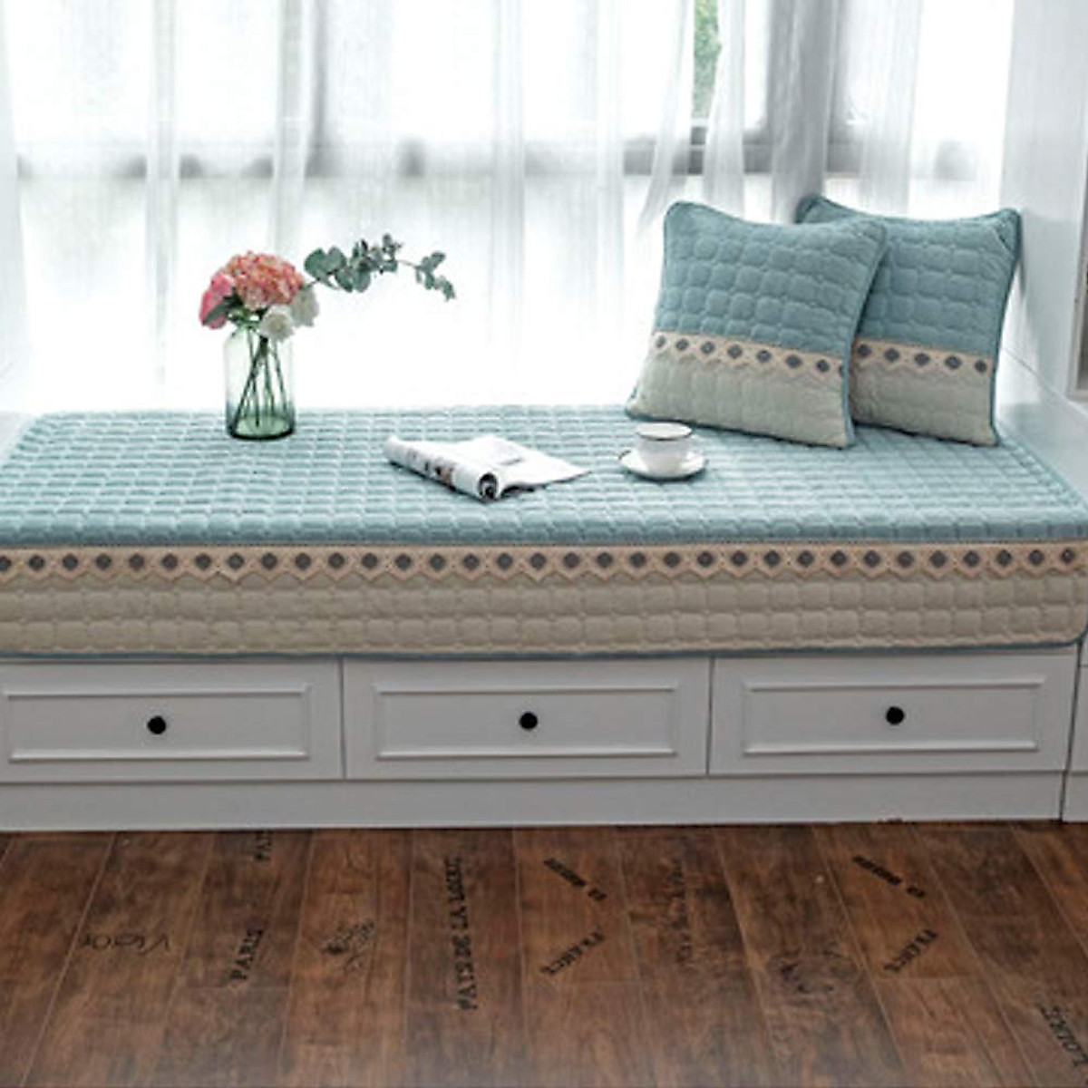 JeogYong Bay Window Cushion Seat Indoor, Farmhouse Window Seat Cushions Indoor for Bedroom, Non Slip Pads/Bay Window Sill Bench Cushions, 27.55 x 59.05 inches, Sky Blue