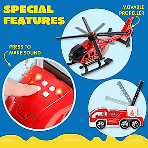 JOYIN 25 in 1 Fire Truck Vehicle Toy Set with Sounds and Lights, Fire Engine Vehicles in Carrier Truck, Mini Rescue Emergency Fire Truck Car Toy, Birthday Gifts for Over 3 Years Old Boys