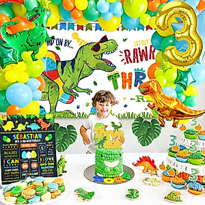 Three Rex Birthday Party Decorations Boy, Dinosaur 3rd Birthday Party Decorations Supplies,3 Rex Birthday Party with 3 Rex Birthday Backdrop Dinosaur Balloons Kit for 3rd Birthday Decorations for Boys