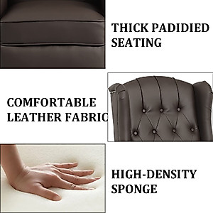 OBBOLLY Wingback Recliner Chair with Heat and Massage - Upholstered Push Back Chairs PU Leather Vibration Massage Recliner Chair, Accent Single Sofa for Living Room (Brown, Set of 2)